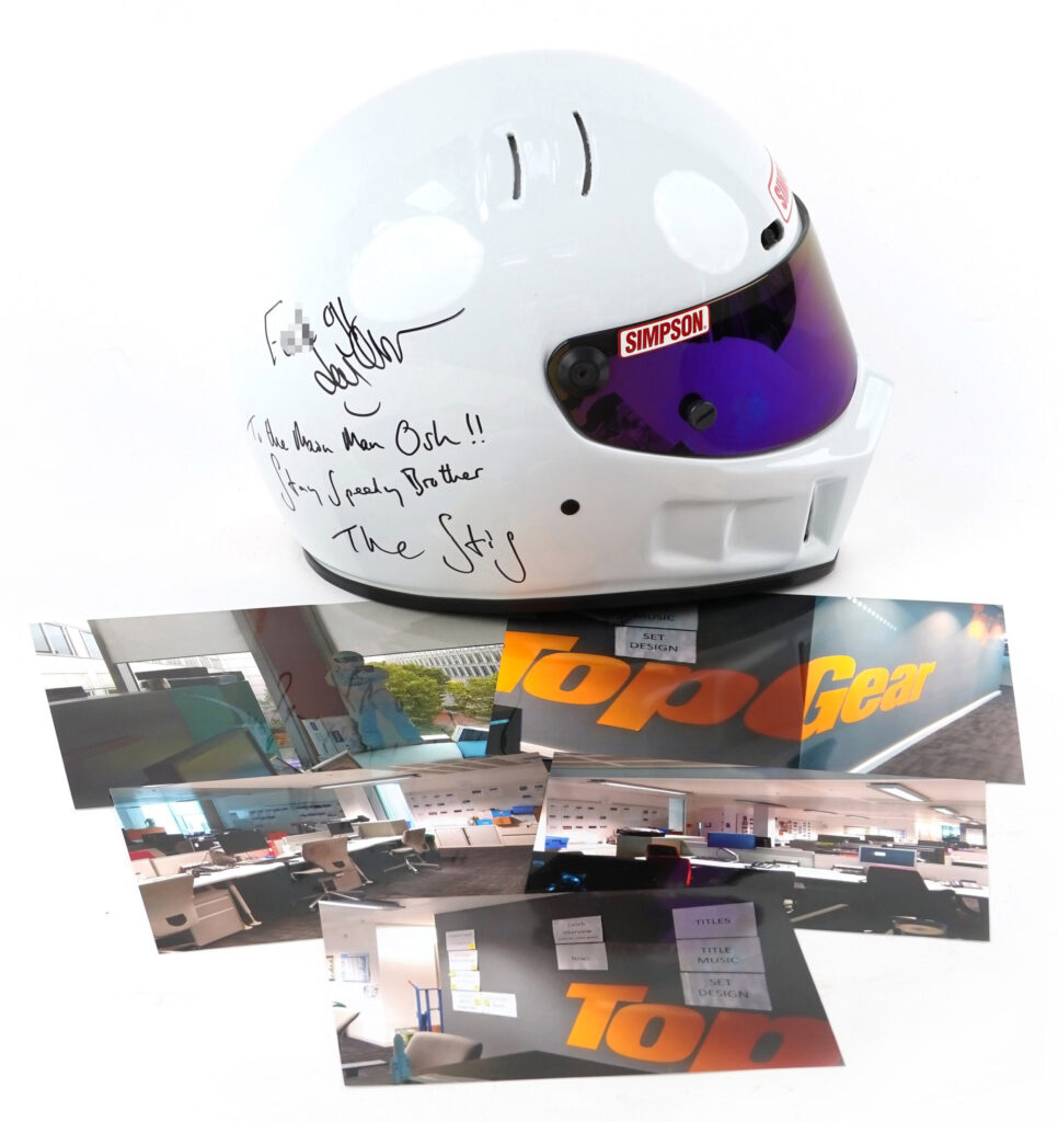 Controversial helmet for Oisin Tymon which Jeremy Clarkson signed 'F*ck ...